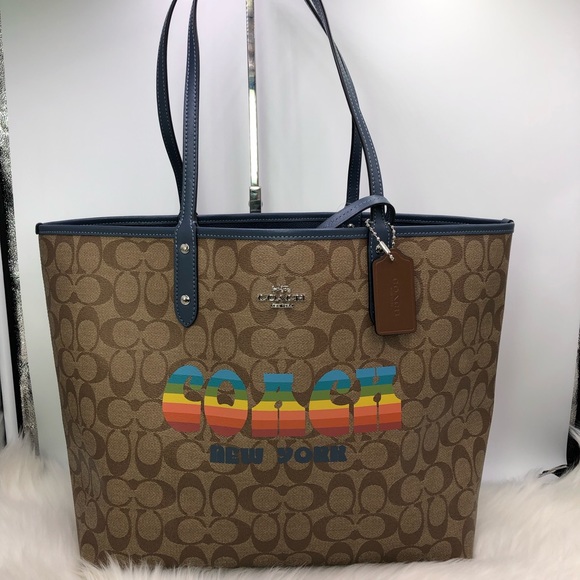 Coach | Bags | Coach Signature Rainbow Reversible City Tote | Poshmark